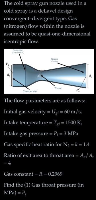 Solved The cold spray gun nozzle used in a cold spray is a | Chegg.com
