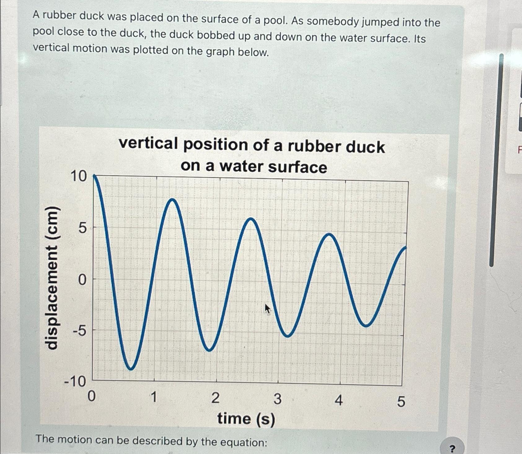 Solved A rubber duck was placed on the surface of a pool. As | Chegg.com