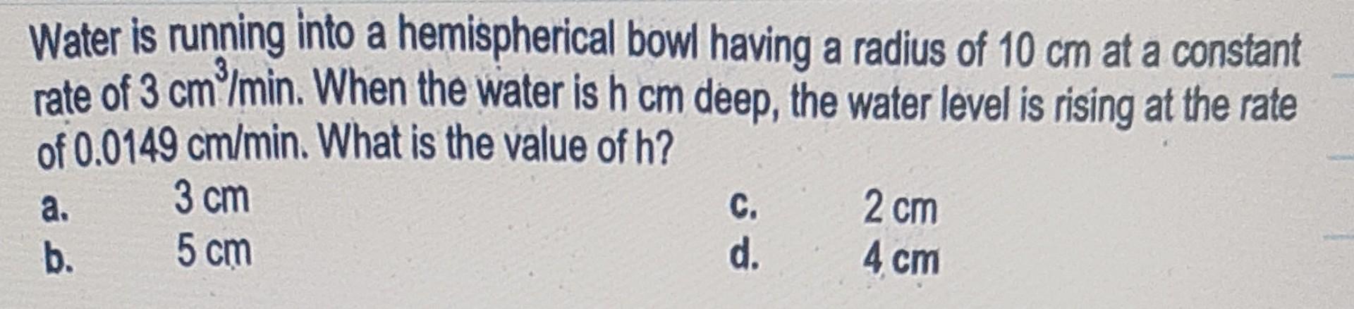 Solved Water is running into a hemispherical bowl having a | Chegg.com
