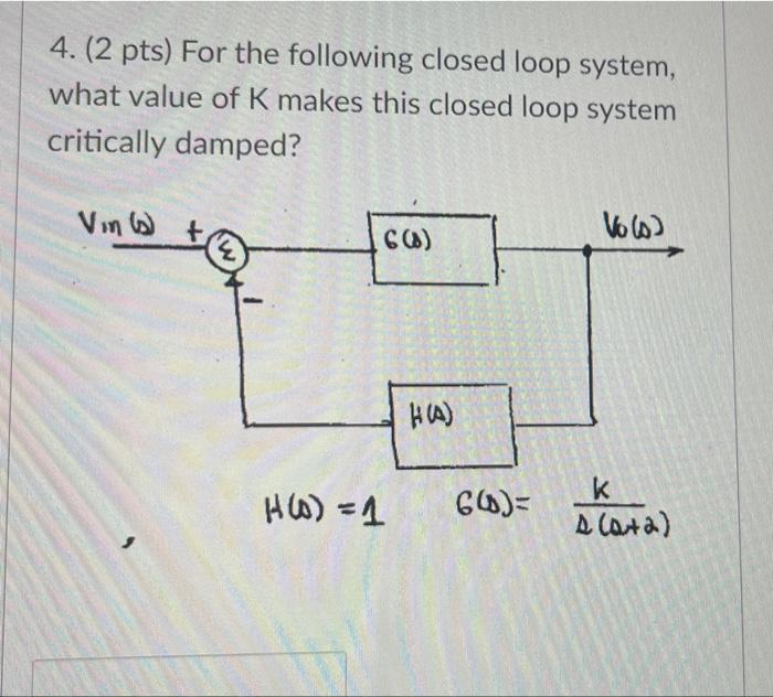 Solved 4. (2 pts) For the following closed loop system, what | Chegg.com