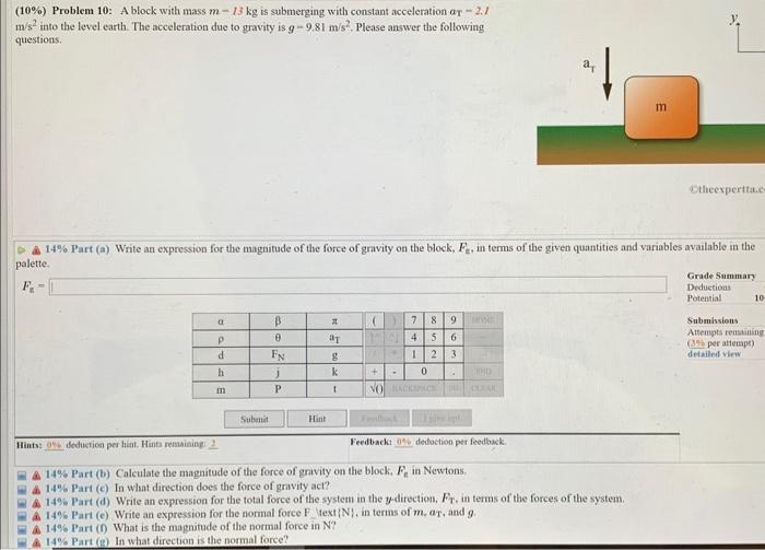Solved (10\%) Problem 10: A block with mass m−13 kg is | Chegg.com