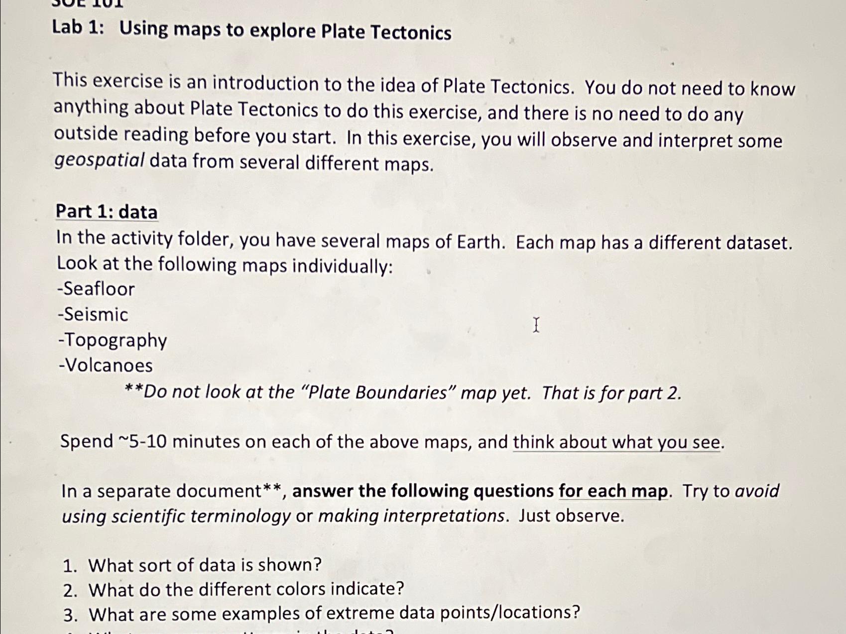 Solved Lab 1: Using maps to explore Plate TectonicsThis | Chegg.com