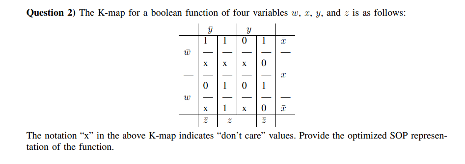 Solved Question 2) ﻿The K-map for a boolean function of four | Chegg.com