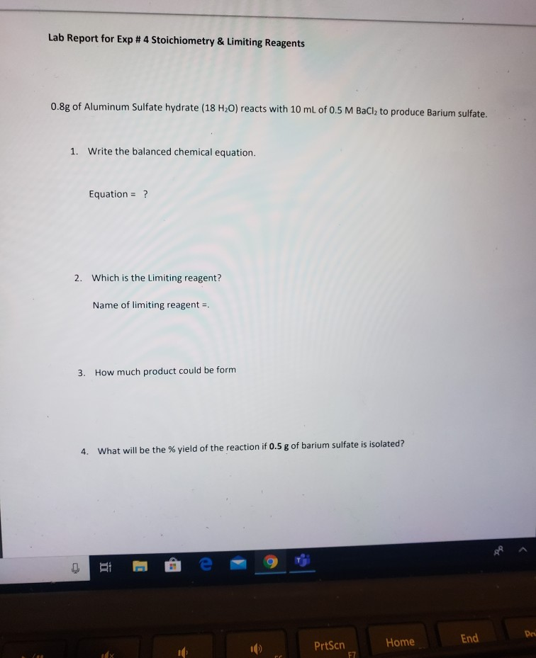 Solved Lab Report for Exp # 4 Stoichiometry & Limiting | Chegg.com