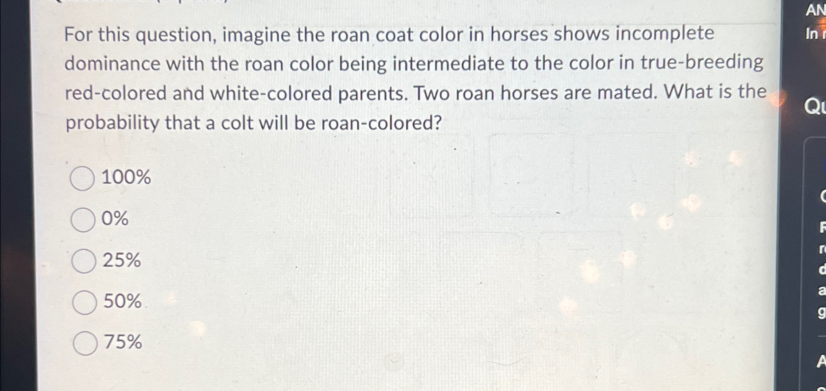 Solved For this question, imagine the roan coat color in | Chegg.com