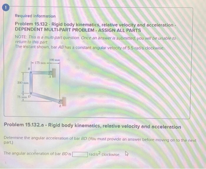 Solved Required information Problem 15.132 - Rigid body | Chegg.com
