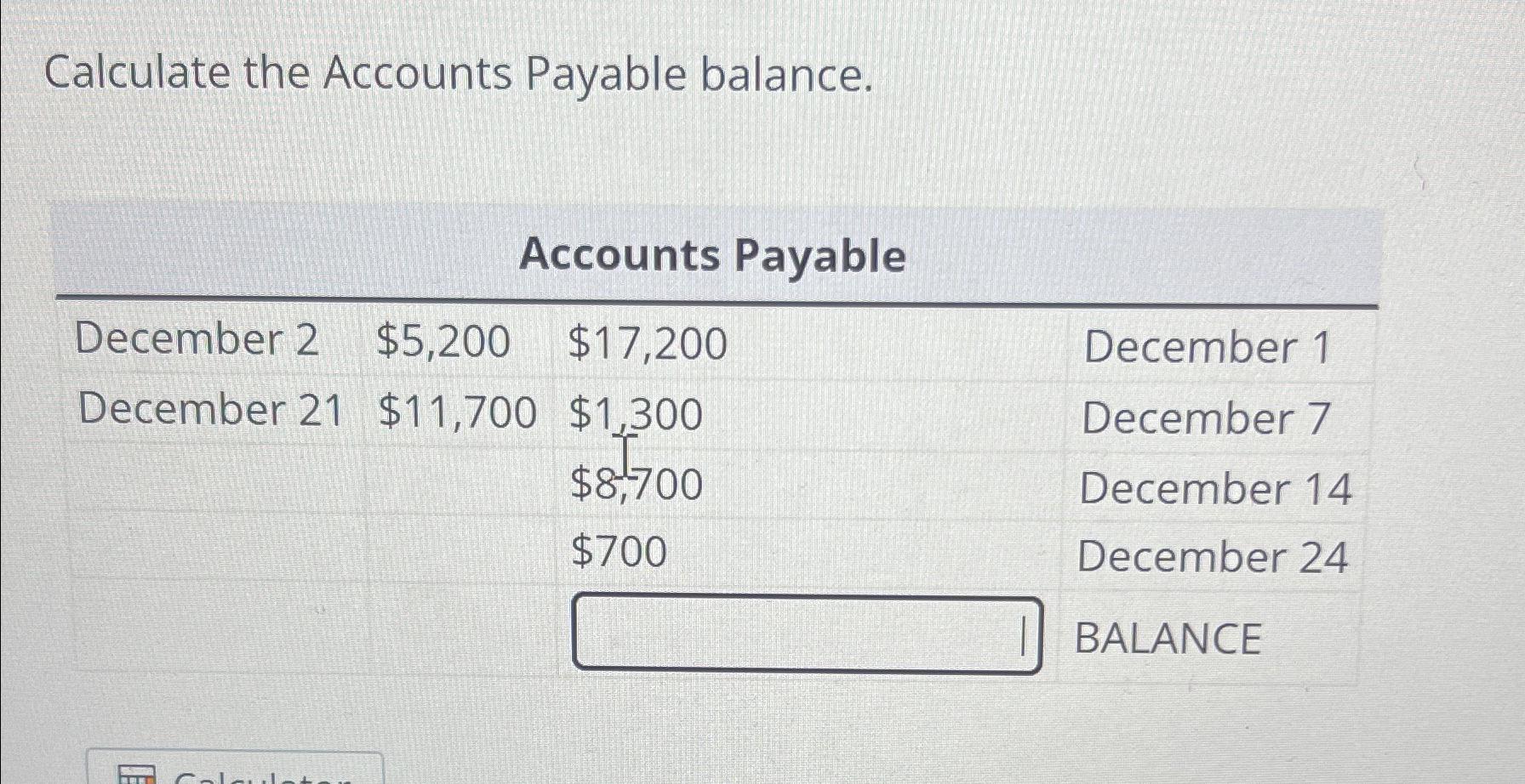 Calculate the Accounts Payable | Chegg.com