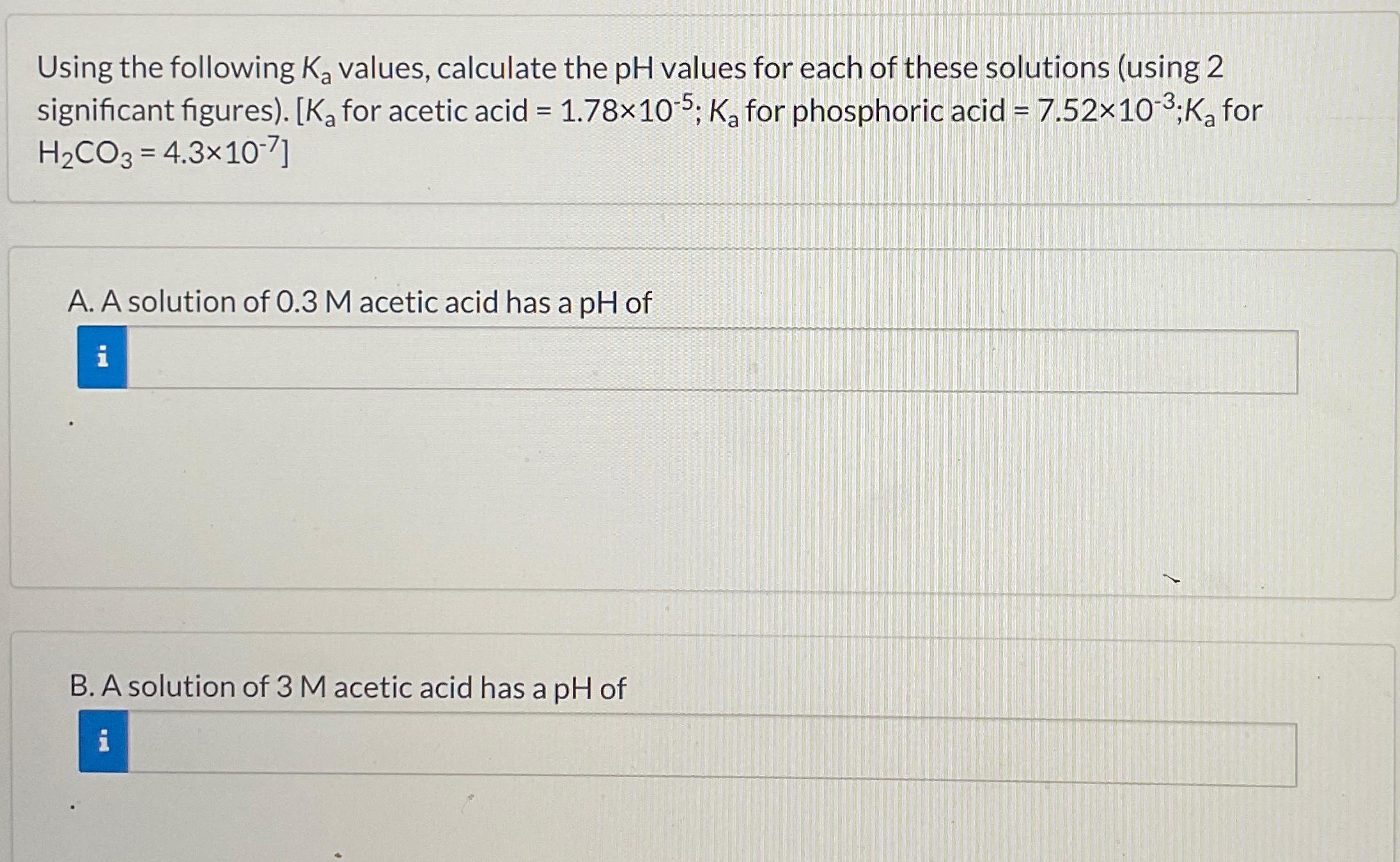 Solved Using the following K_(a) values, calculate the pH | Chegg.com