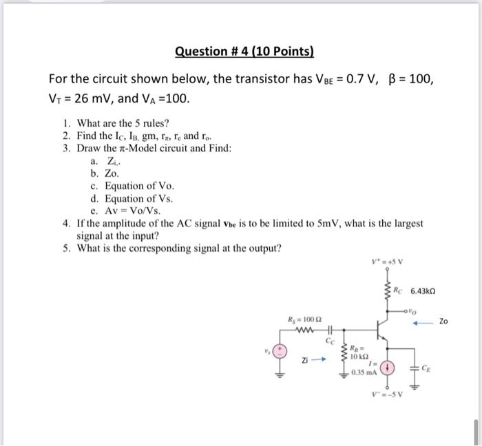 Solved Question #4 (10 Points) For the circuit shown below, | Chegg.com
