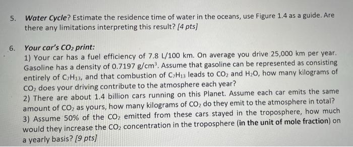 5. Water Cycle? Estimate the residence time of water | Chegg.com