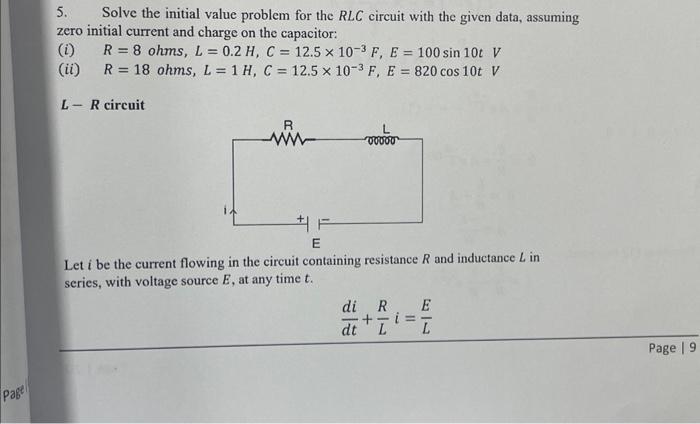 Solved 5. Solve the initial value problem for the RLC | Chegg.com