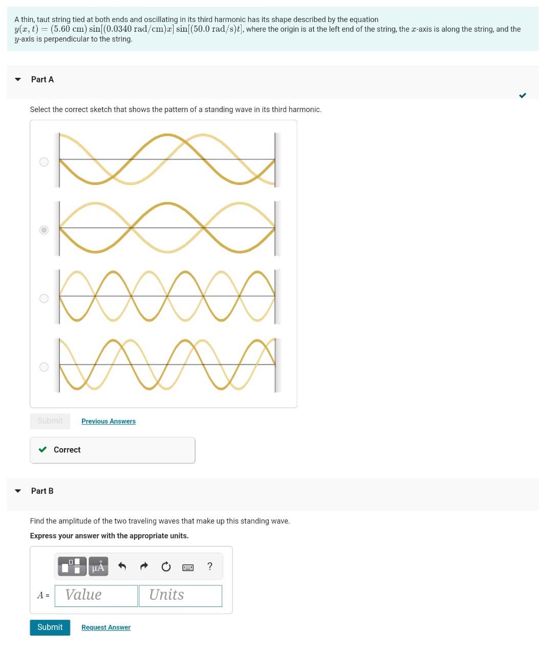 Solved A thin, taut string tied at both ends and oscillating | Chegg.com
