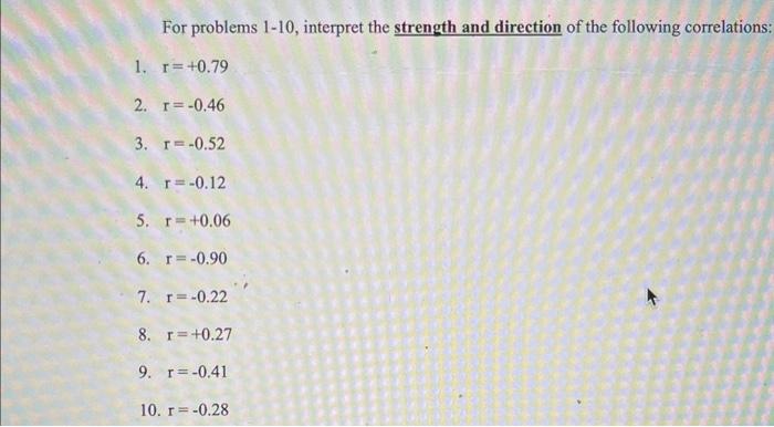 Solved For problems 1-10, interpret the strength and | Chegg.com