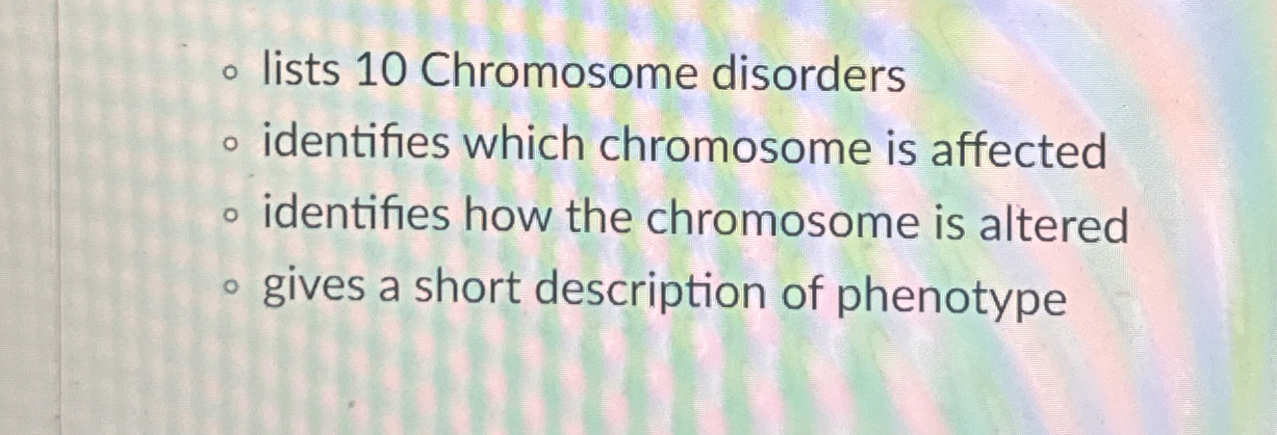 Solved lists 10 ﻿Chromosome disordersidentifies which | Chegg.com