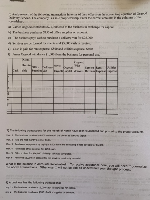 Solved 6 Analyze Each Of The Following Transactions In