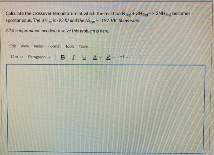 Solved Calculate the crossover temperature at which the | Chegg.com