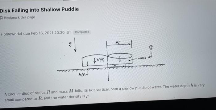 Solved Disk Falling into Shallow Puddle Bookmark this page | Chegg.com
