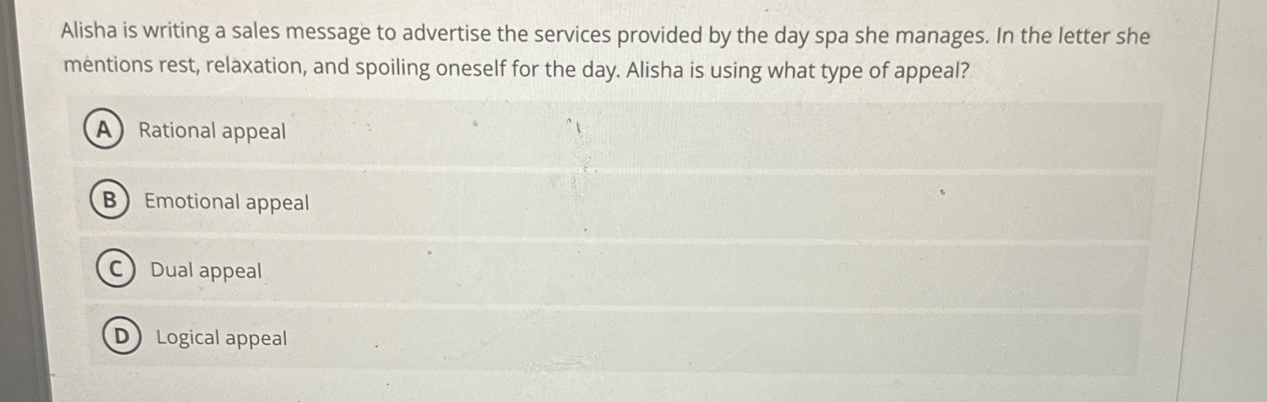 Solved Alisha is writing a sales message to advertise the | Chegg.com