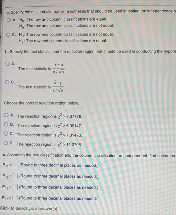 Solved a. Specify the null and alternative hypotheses that | Chegg.com