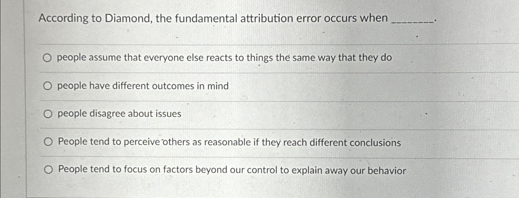 Solved According to Diamond, the fundamental attribution | Chegg.com