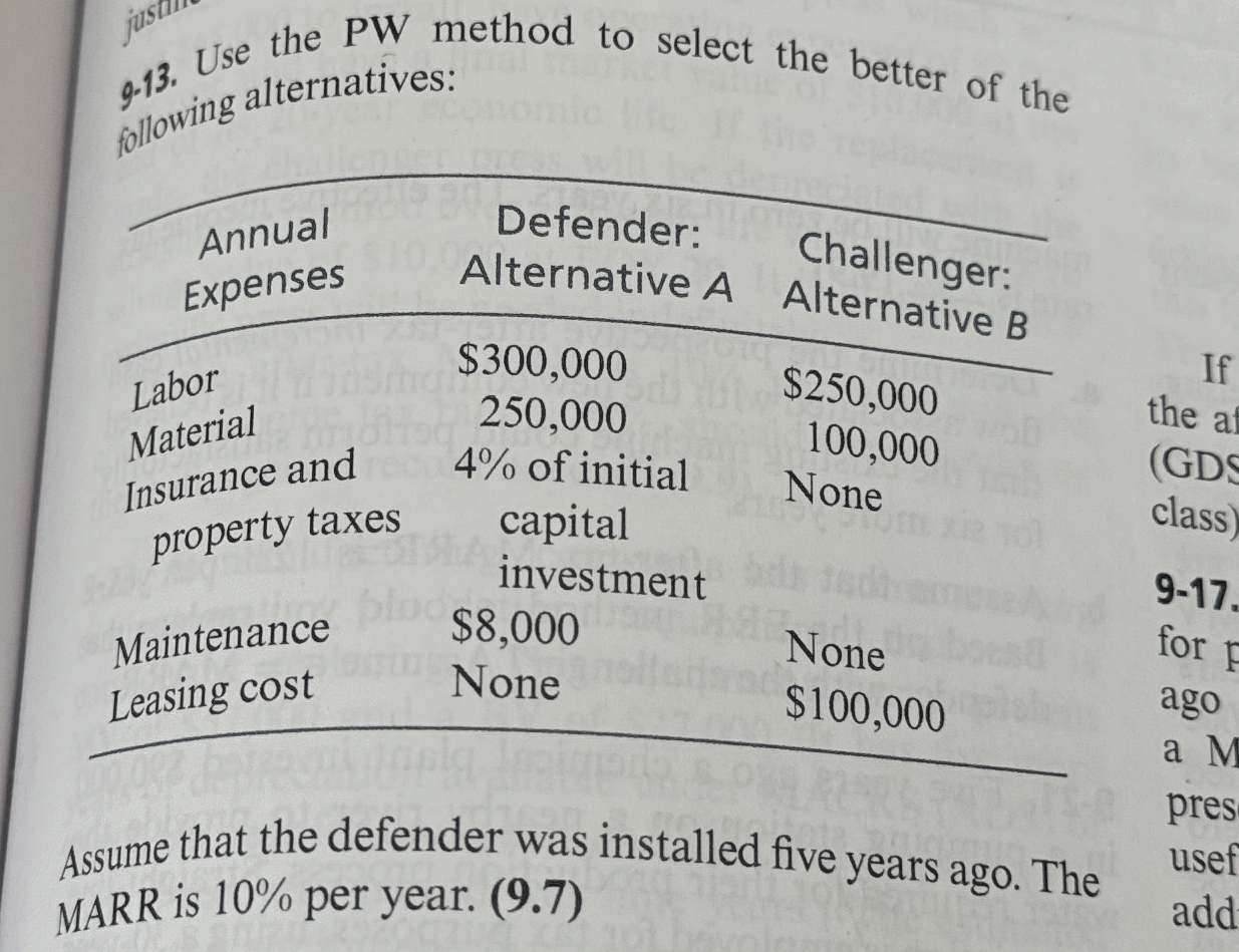 Solved gist Use the PW method to select the better of | Chegg.com