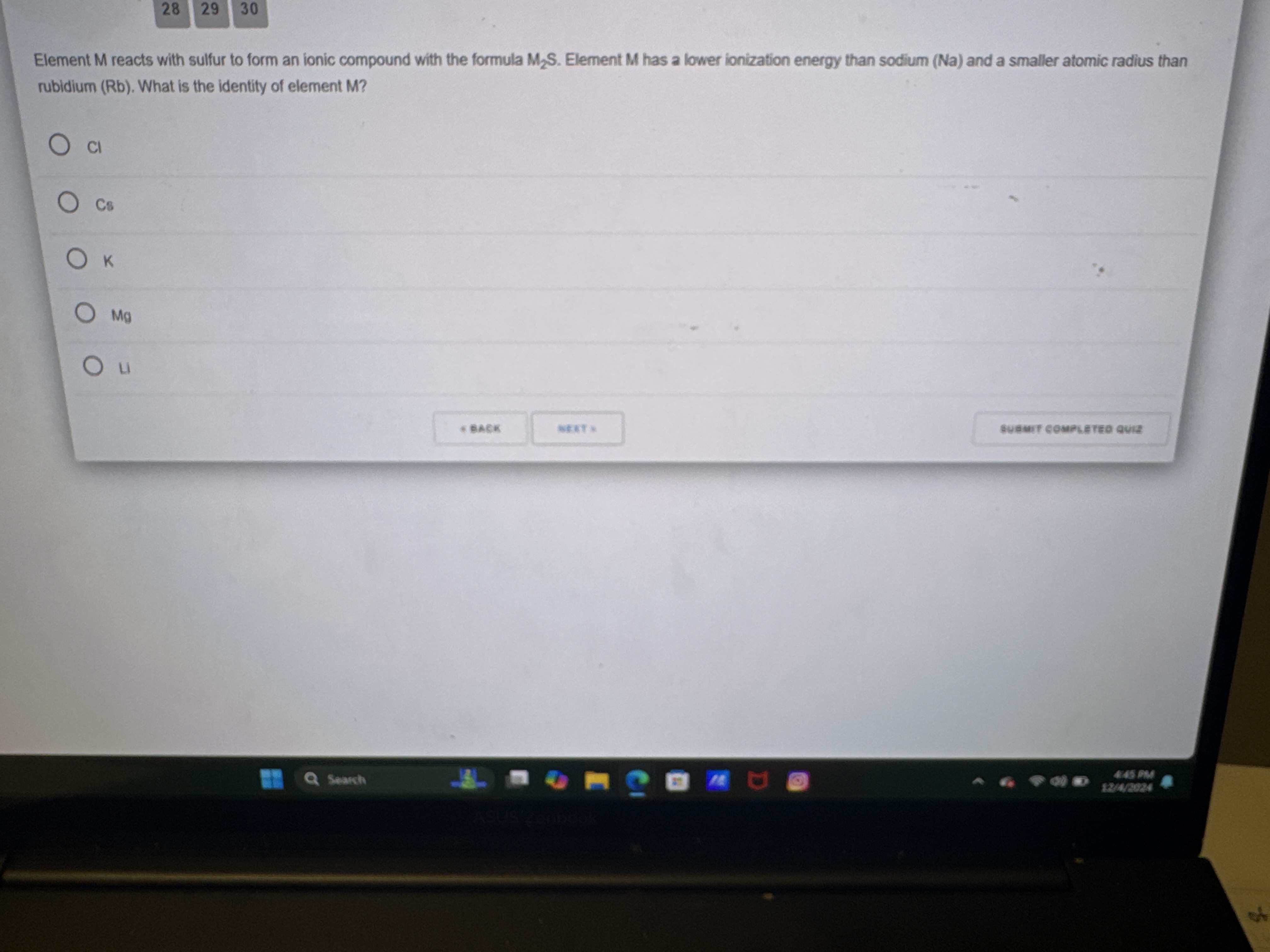Solved Element M ﻿reacts with sulfur to ﻿form an ﻿ionic | Chegg.com
