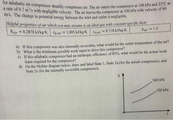 Solved An adiabatic air compressor steadily compresses air. | Chegg.com Solved An adiabatic air compressor steadily compresses air. | Chegg.com