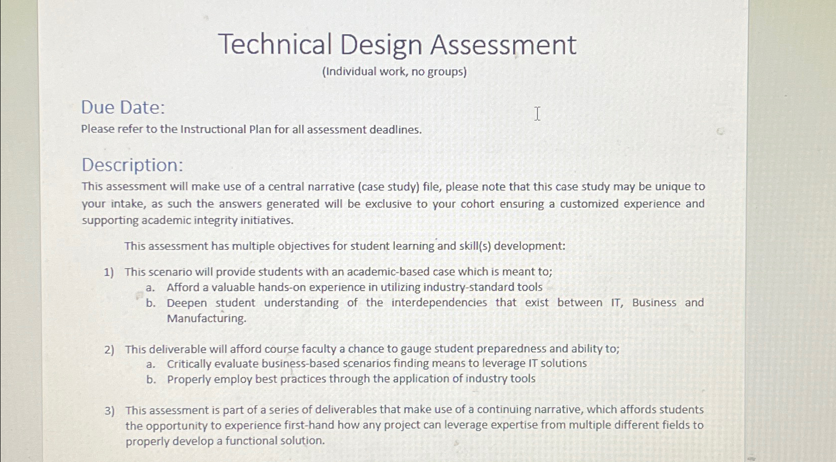 Solved Technical Design Assessment(Individual work, no | Chegg.com
