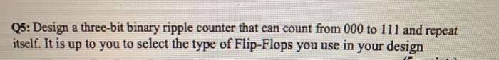 Solved Q5: Design a three-bit binary ripple counter that can | Chegg.com
