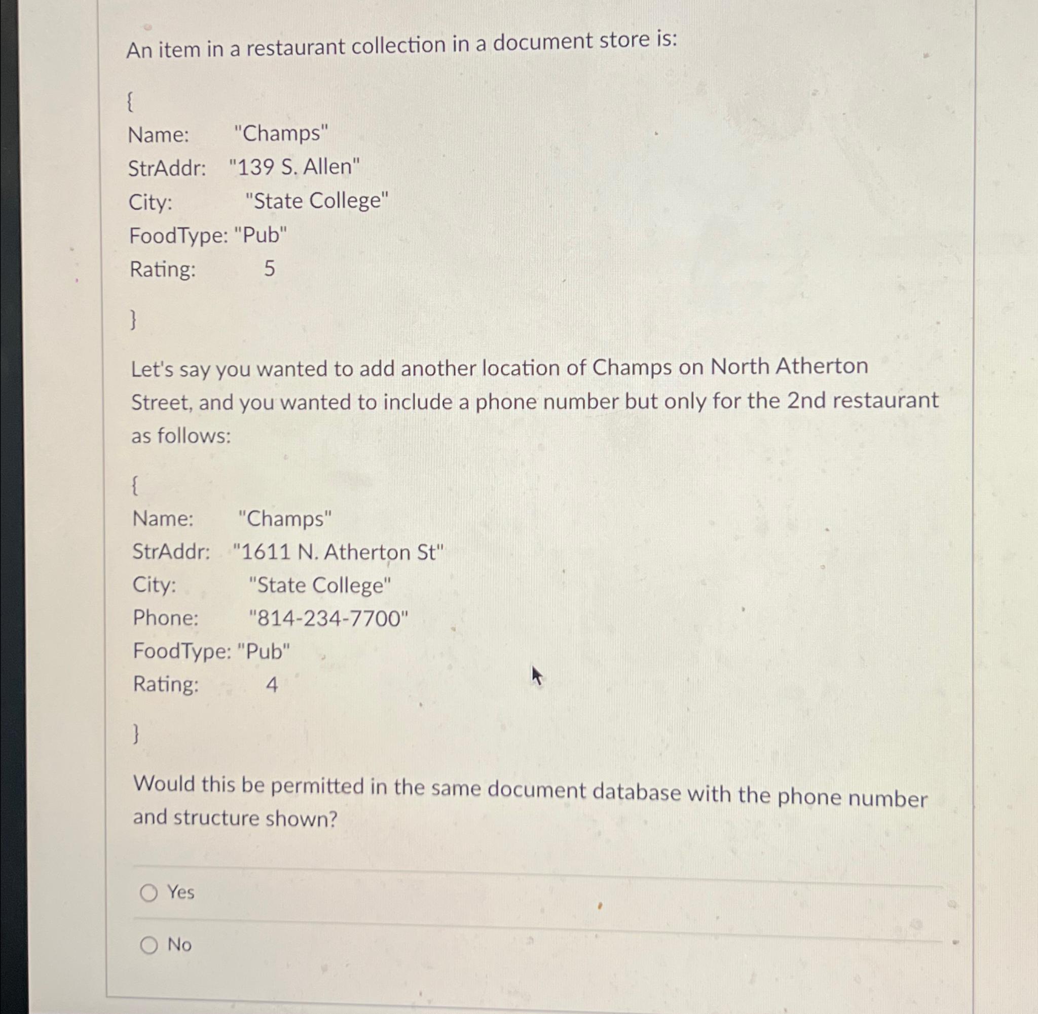 Solved An item in a restaurant collection in a document | Chegg.com