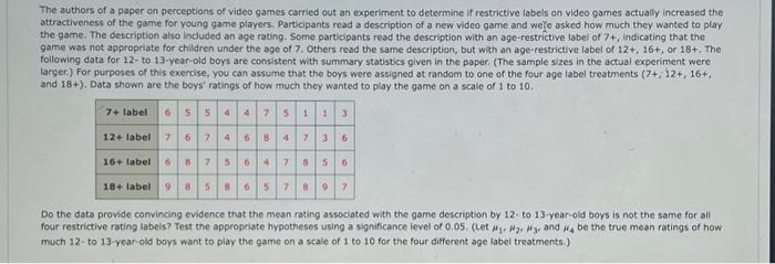 Solved The authors of a paper on perceptions of video games | Chegg.com