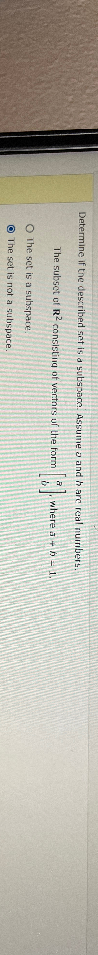 Solved Determine if the described set is a subspace. Assume | Chegg.com