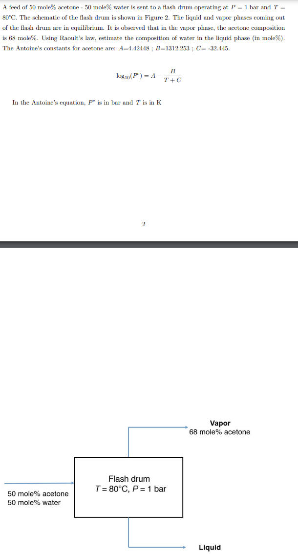 Solved A feed of 50 ﻿mole % ﻿acetone -50 ﻿mole% ﻿water is | Chegg.com