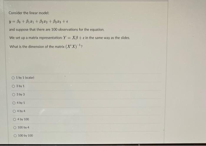 Solved Consider the linear model: y=β0+β1x1+β2x2+β3x3+ϵ and | Chegg.com