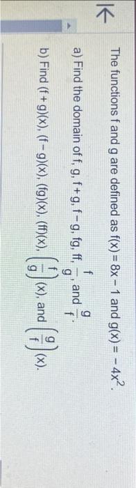 Solved The functions f and g are defined as f(x)=8x−1 and | Chegg.com