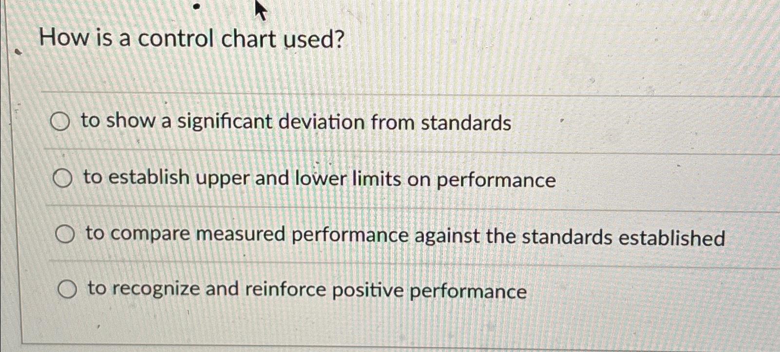 Solved How is a control chart used?to show a significant | Chegg.com