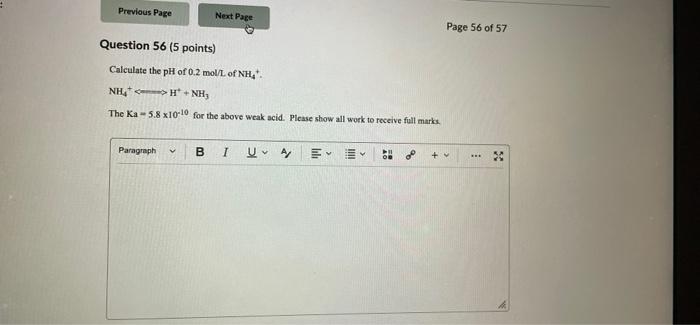 Solved Previous Page Next Page Question 56 (5 points) | Chegg.com