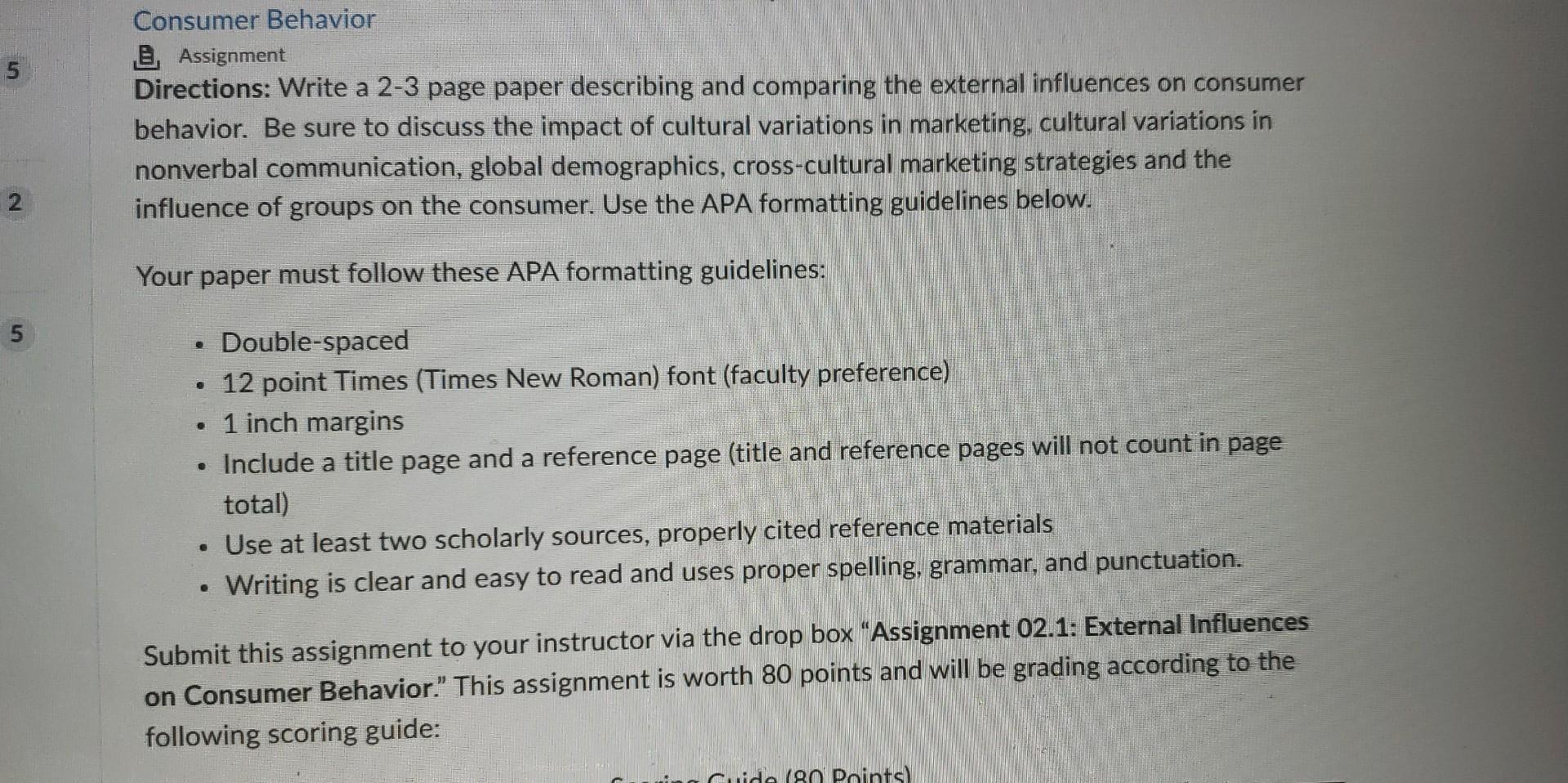 Solved Consumer Behavior 早 Assignment Directions: Write a | Chegg.com