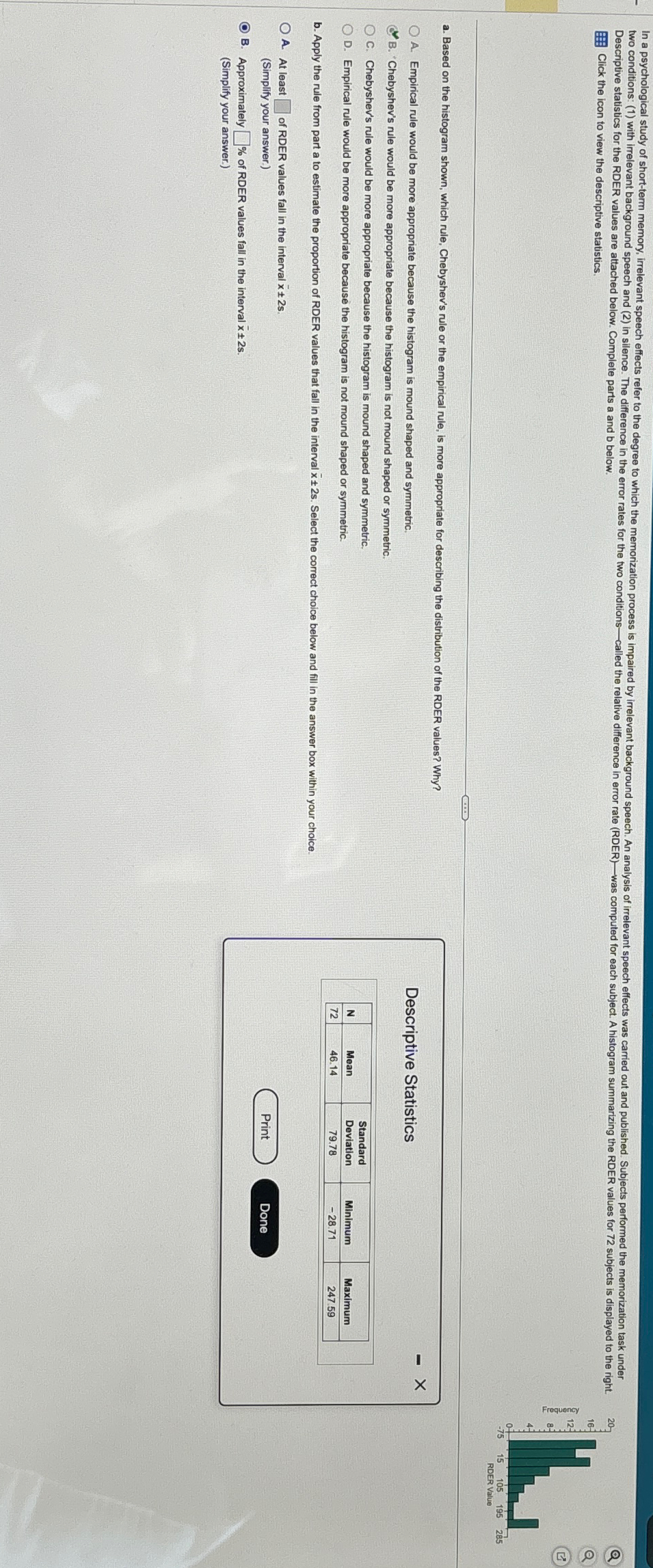 Solved Descriptive statistics for the RDER values are | Chegg.com