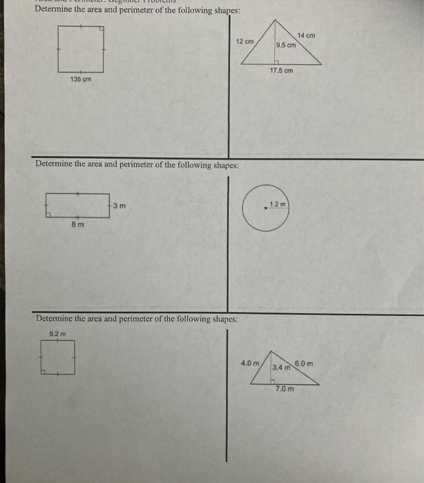 Solved Determine the area and perimeter of the following | Chegg.com