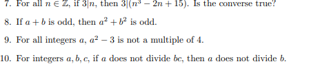 Solved For all ninZ, if 3|n, ﻿then 3|(n3-2n+15). ﻿Is the | Chegg.com