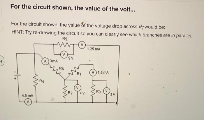 Solved For the circuit shown, the value 8f the voltage drop | Chegg.com