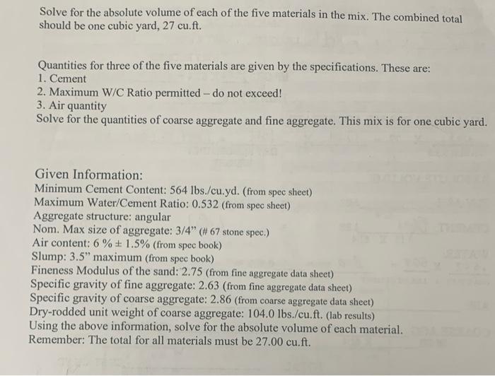Solve for the absolute volume of each of the five | Chegg.com