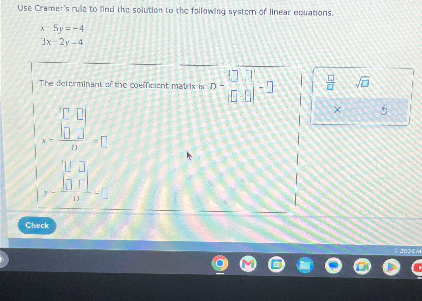 Solved Use Cramer's rule to find the solution to the | Chegg.com