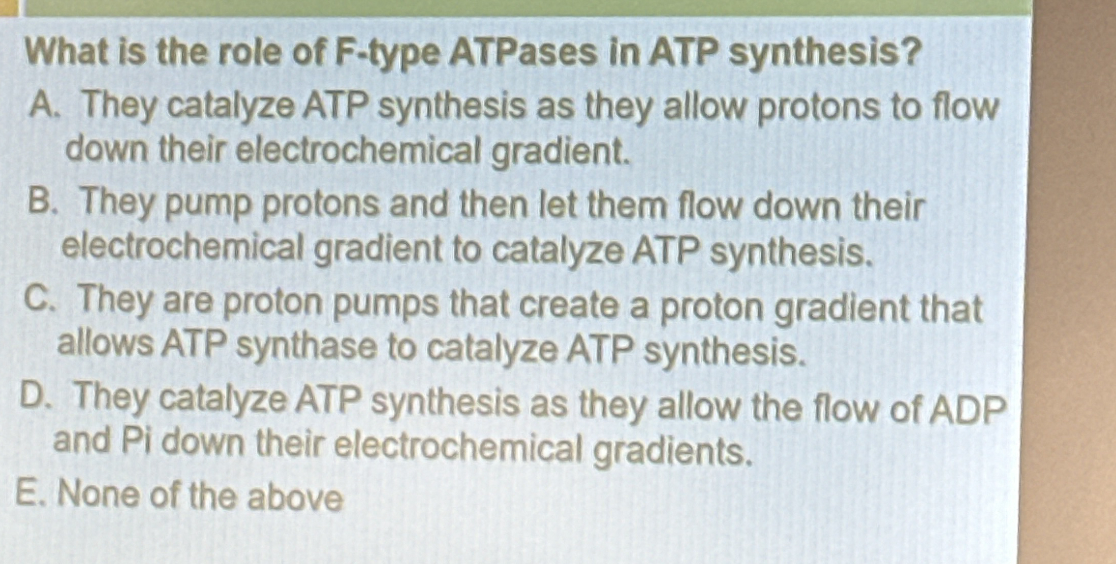 Solved What is the role of F-type ATPases in ATP | Chegg.com