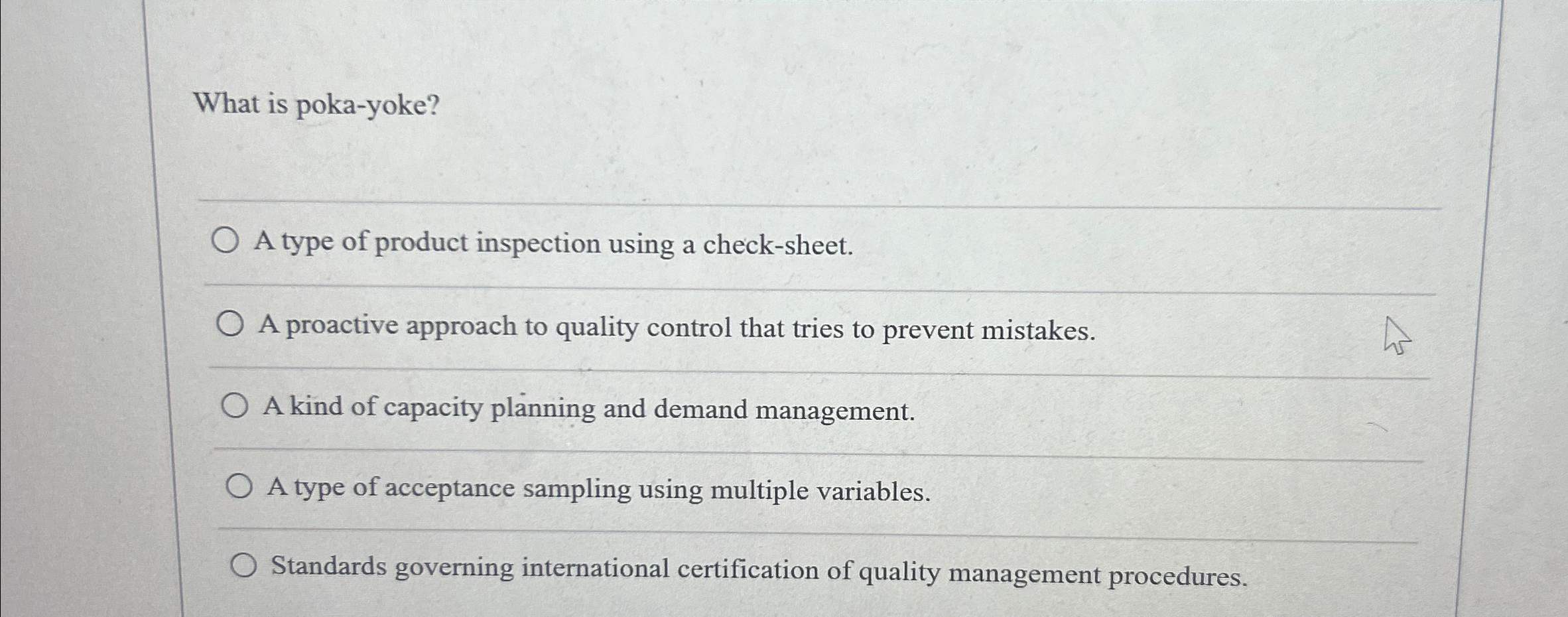 Solved What is poka-yoke?A type of product inspection using | Chegg.com
