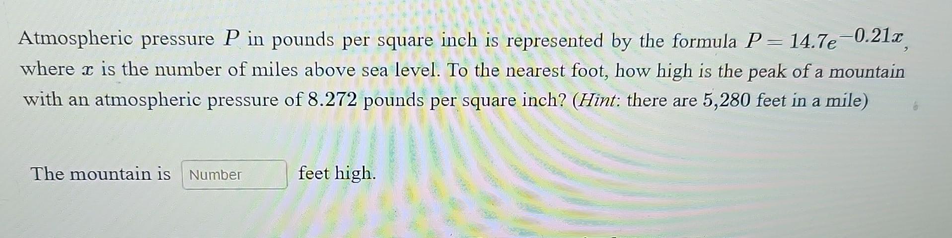 Solved Atmospheric pressure P in pounds per square inch is | Chegg.com