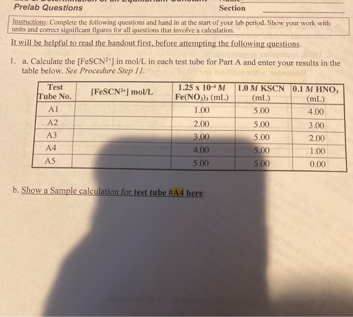 Solved Prelab Questions Section Instructions: Complete the | Chegg.com