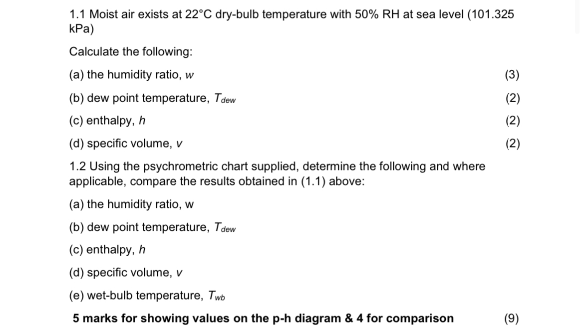 Solved 1.1 ﻿Moist air exists at 22°C ﻿dry-bulb temperature | Chegg.com