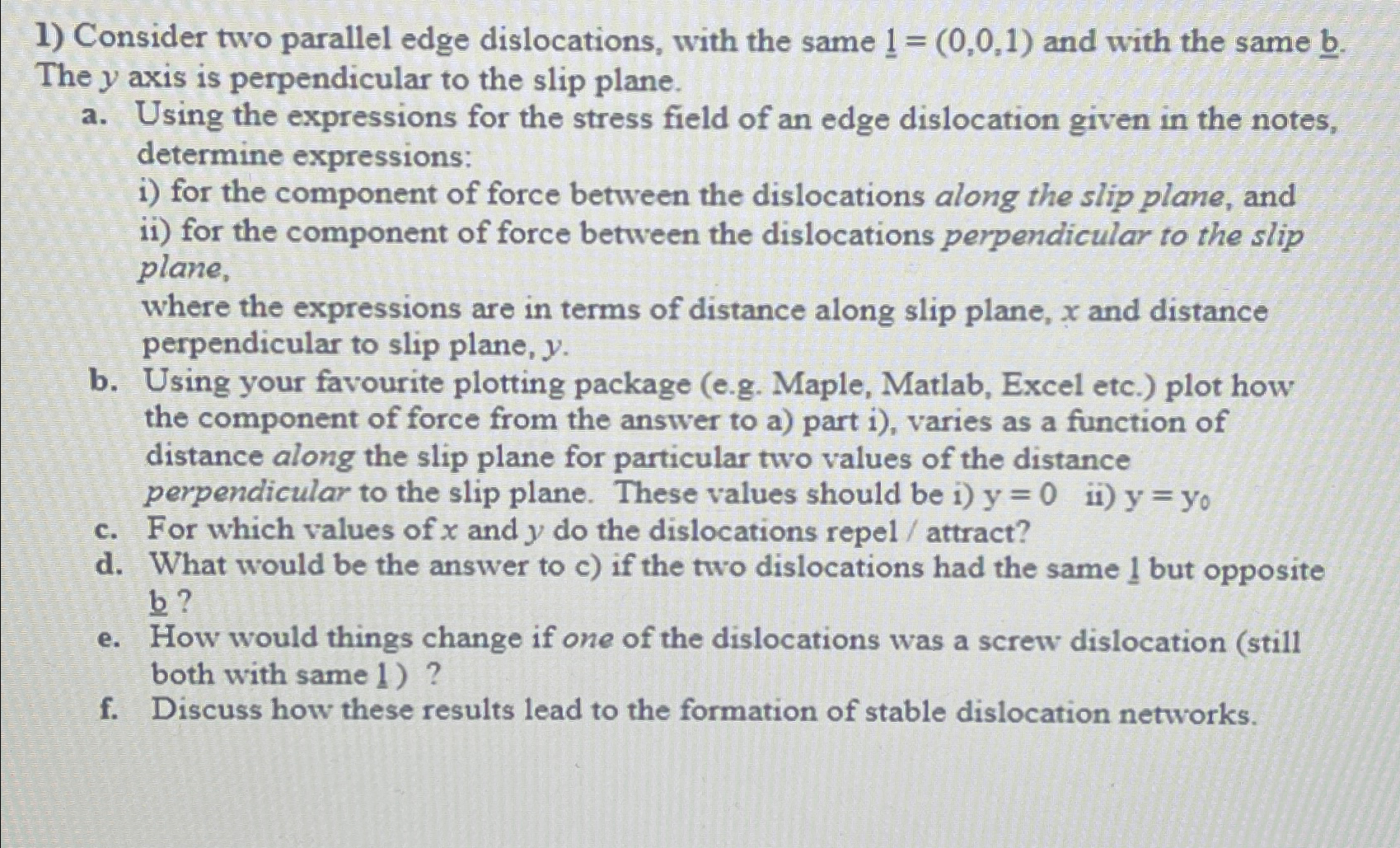 Solved Consider two parallel edge dislocations, with the | Chegg.com